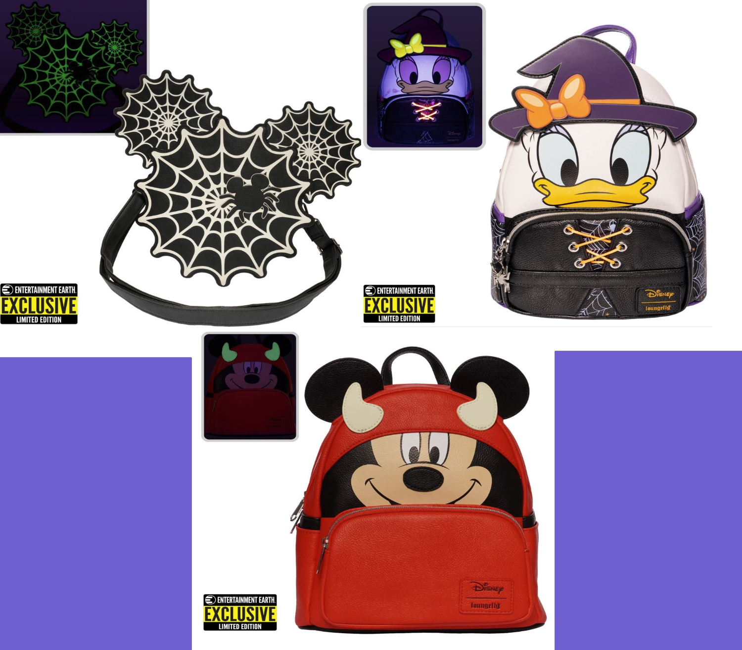 New Loungefly Glow-in-the-Dark Mickey Spider Crossbody Bag