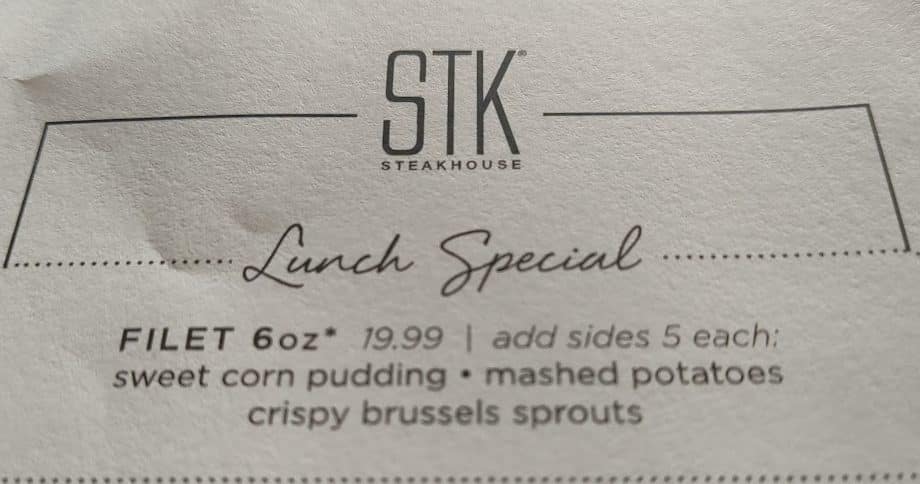 lunch filet menu stk Steakhouse | Pirates & Princesses
